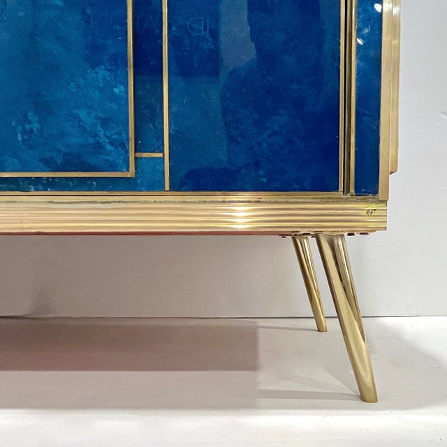 1980s Italian Post Modern Vintage Blue Black Brass 3-Door 3-Drawer ...