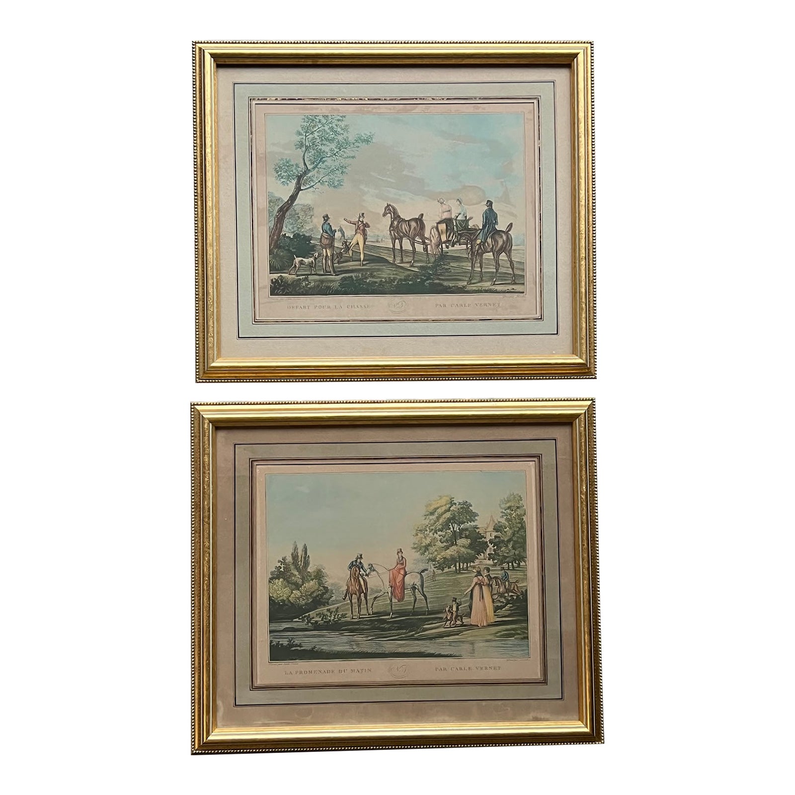 Pair of Hand Colored Antique Lithographs | Chairish