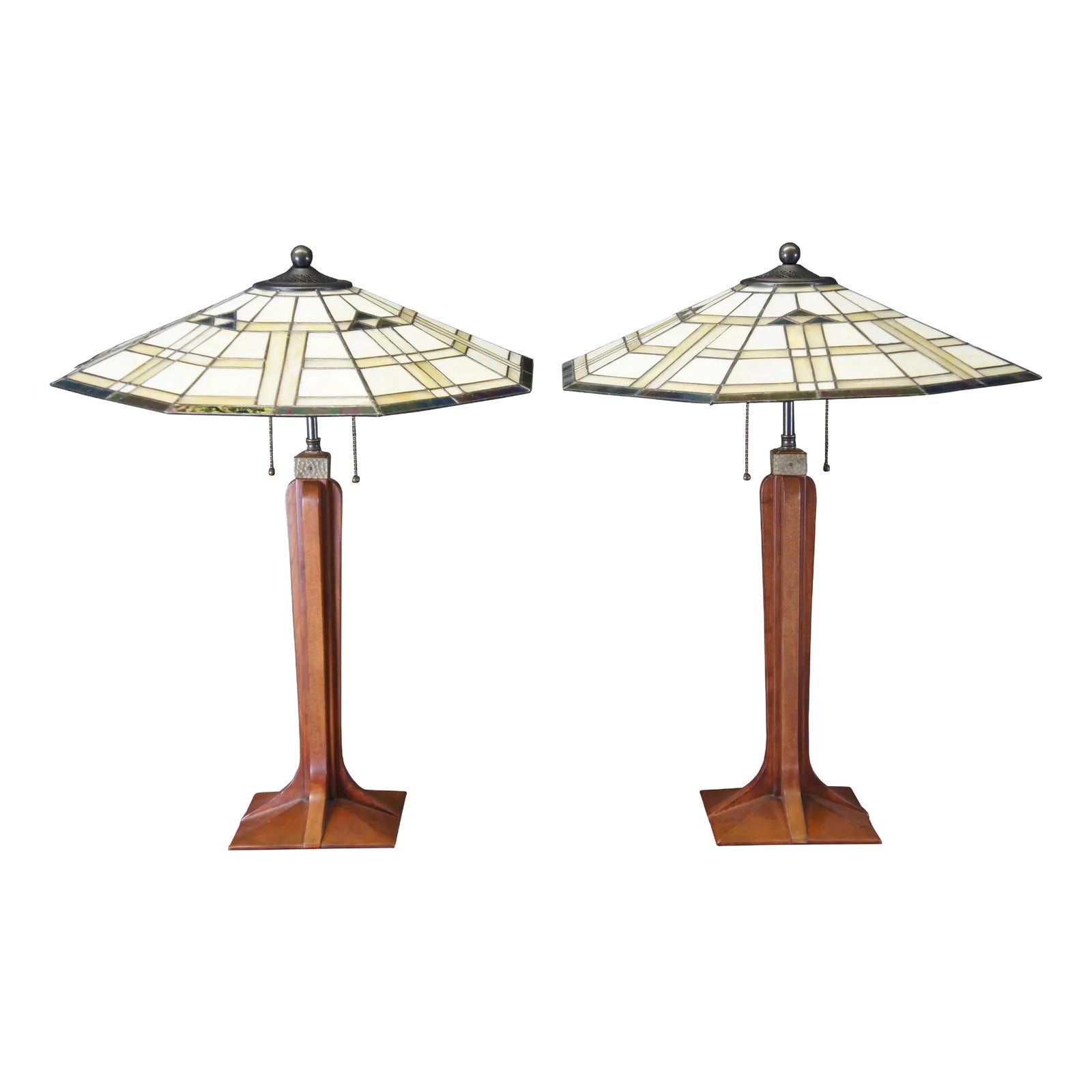 Set of 2 Stickley Mission Style Cherry Corbel Stained Glass Library ...