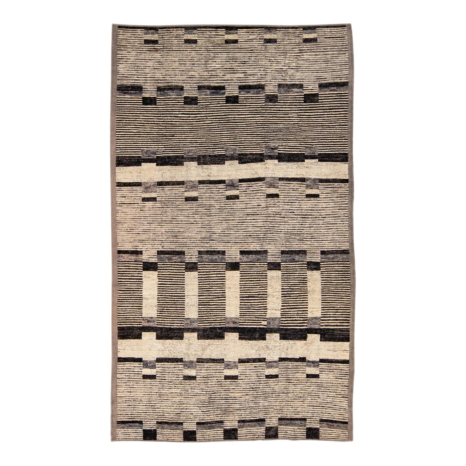 Modern Beige Moroccan Style Handmade Brown Geometric Pattern Wool Rug ...