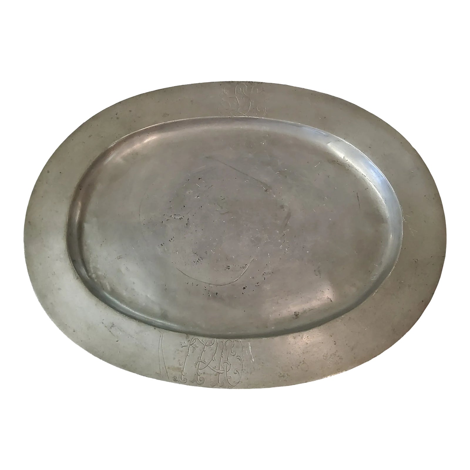 Early 19th Century Oval Pewter Serving Tray | Chairish