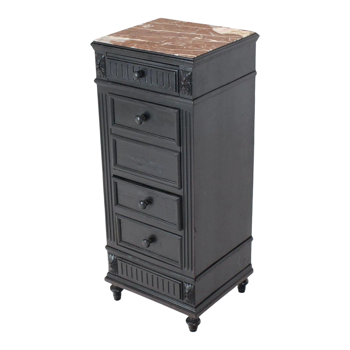 1990s Edwardian Marble Top Ebonized Black Four-Drawer Barber Stand ...