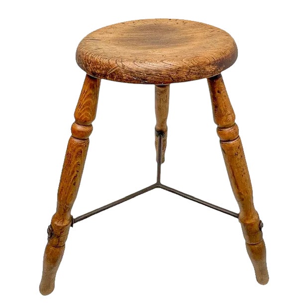 Rustic Elm Wood and Iron Cottage Farmer Stool, 1920s | Chairish