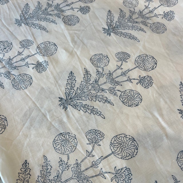 Elizabeth Eakins "Alur" Indigo on White Hand Blocked Linen Fabric- 2 1/ ...