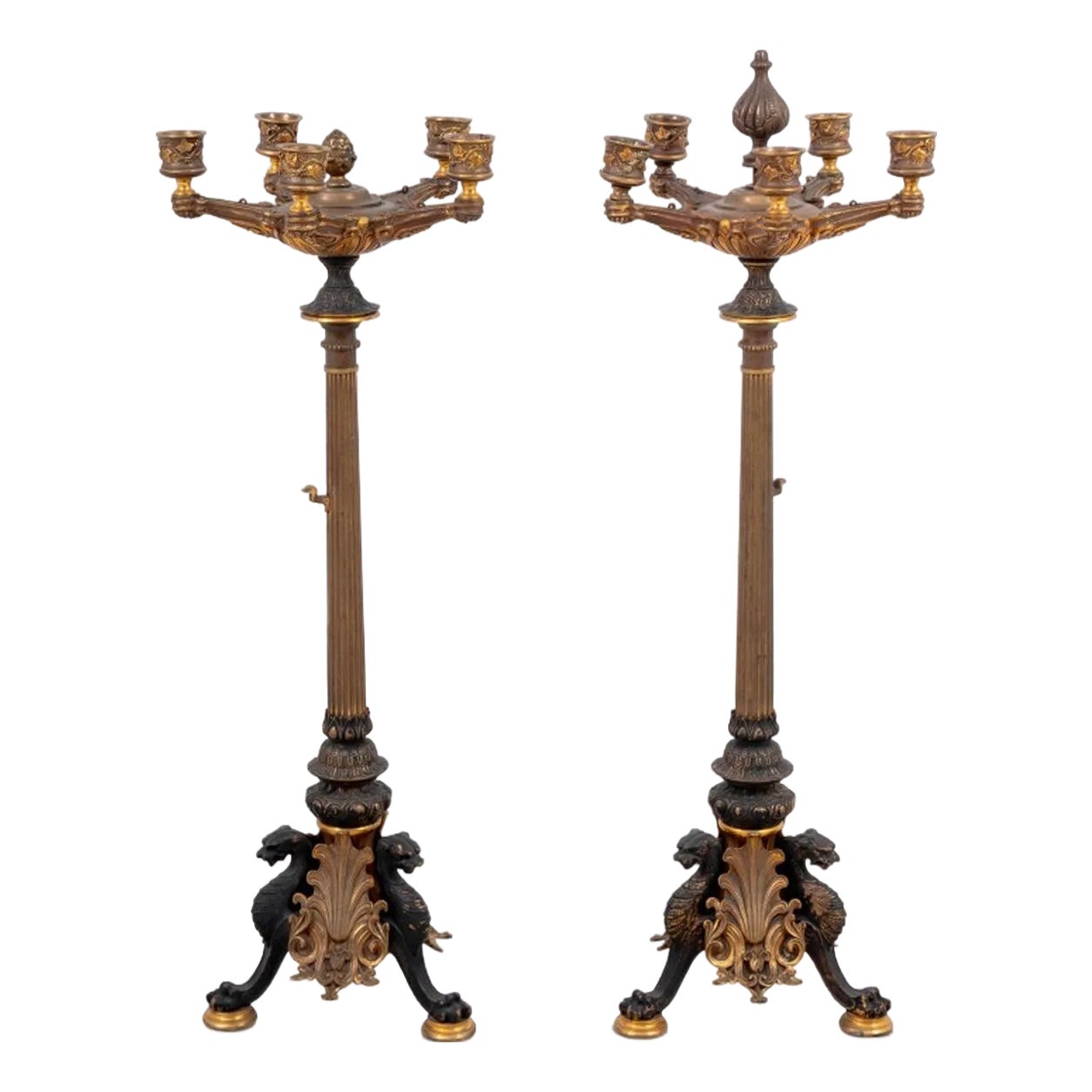 Roman Style Gilt Patinated Bronze Candelabra, Pair | Chairish