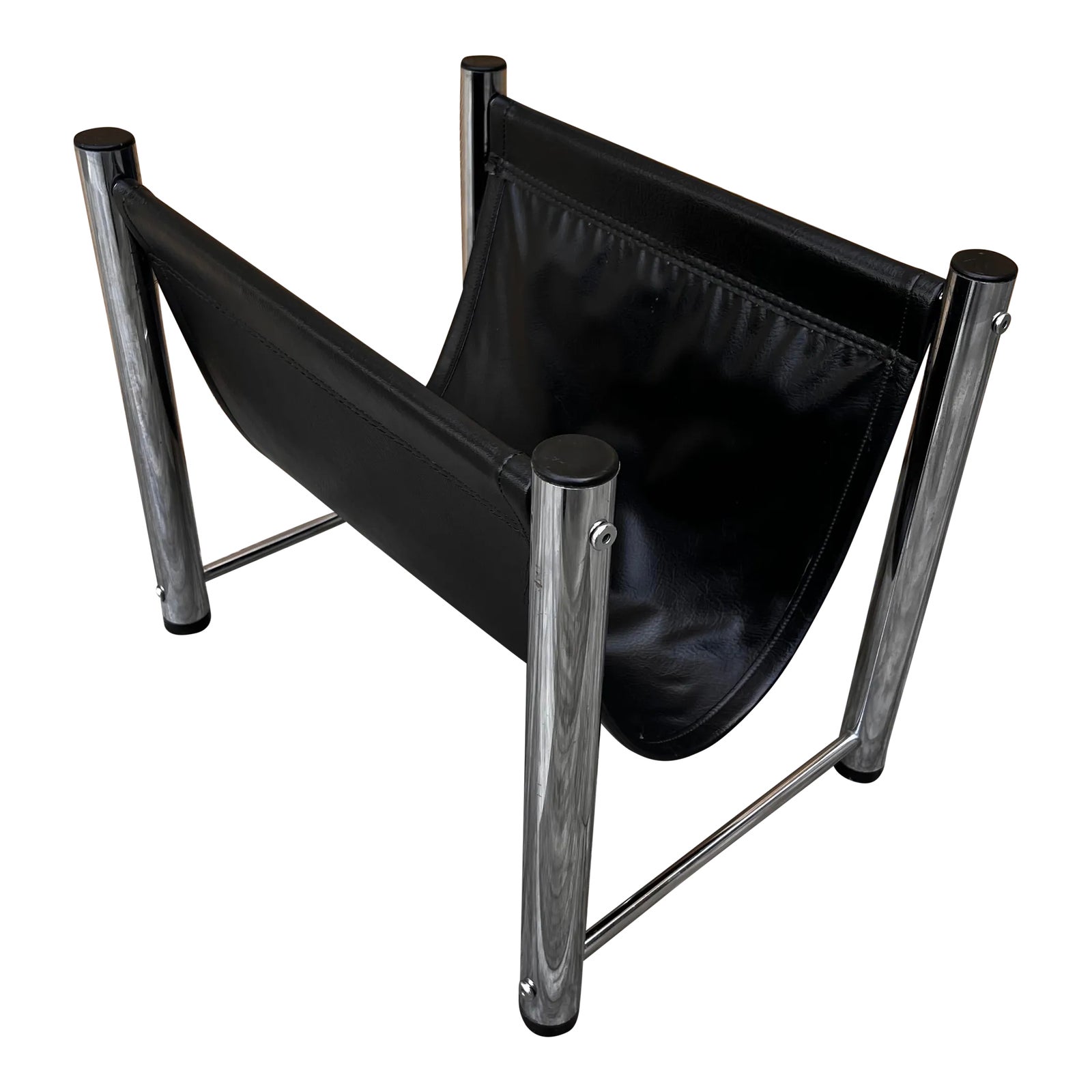Vintage Mid Century Modern Chrome and Black Vinyl Magazine Rack. C ...