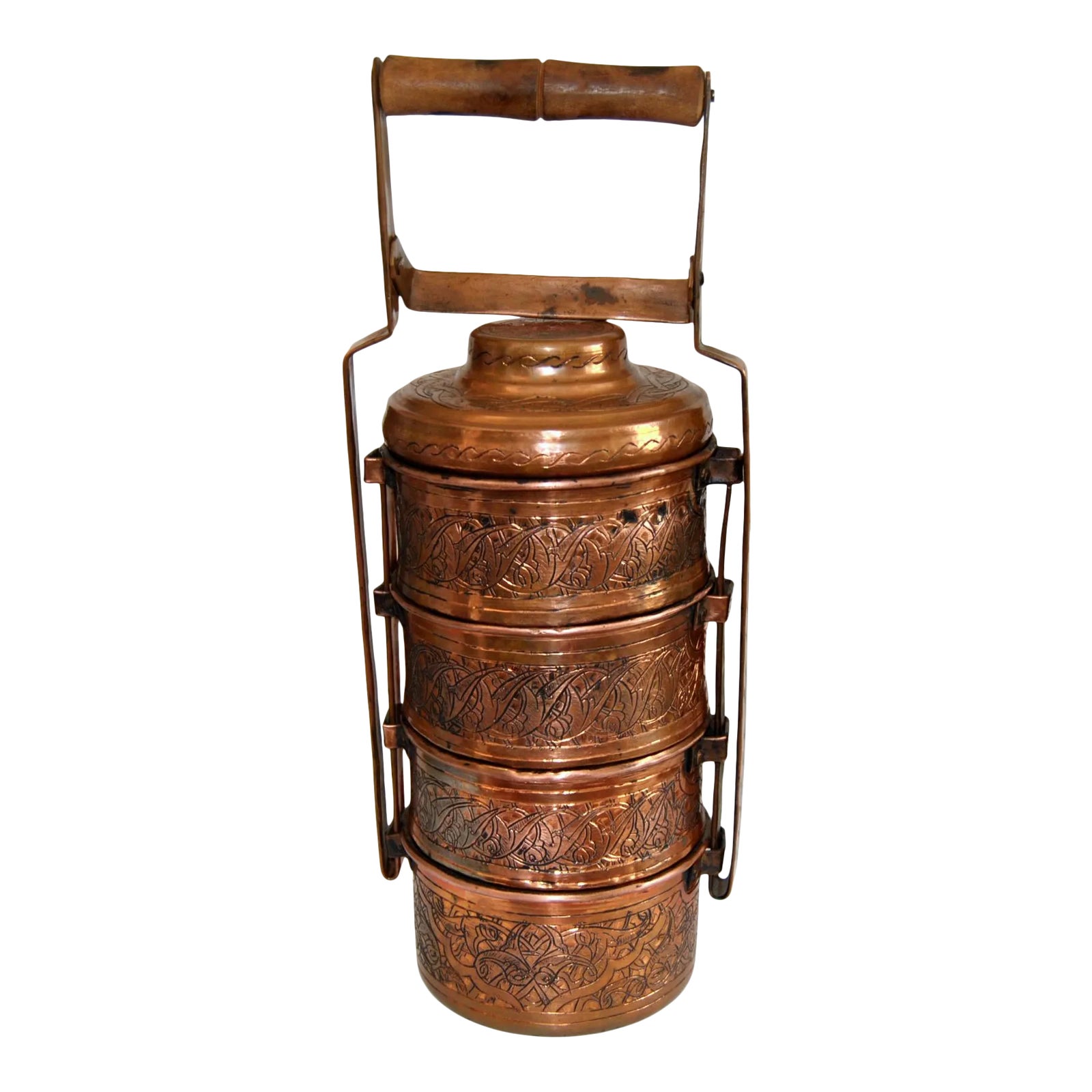 Antique 1920s Indian Copper Dabba Canteen Hand Engraved Four ...