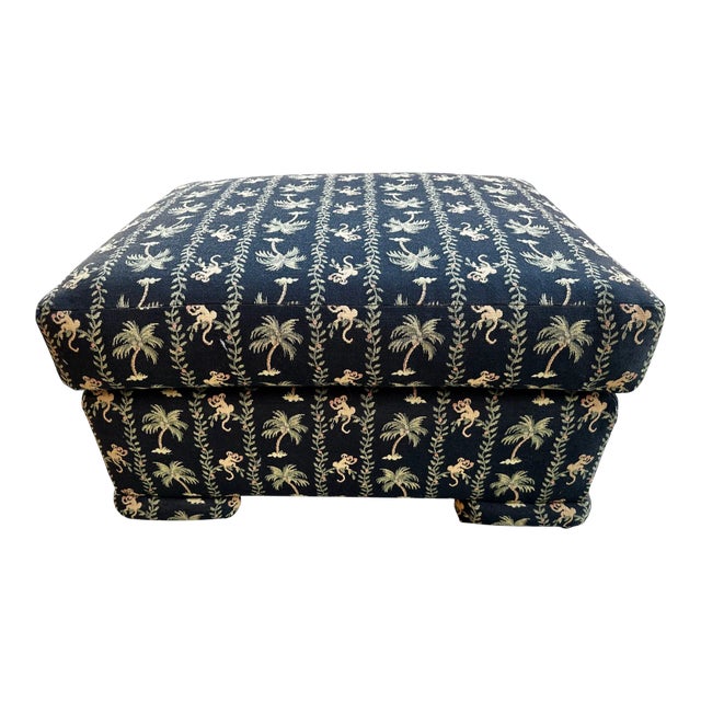 1990s Palm Beach Style Monkey Palm Print Ottoman | Chairish