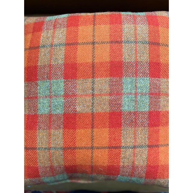 Harris Tweed Orange Check Fabric Square Pillow | Chairish