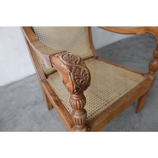 Antique British Colonial Cane and Carved Teak Lounge Chair | Chairish