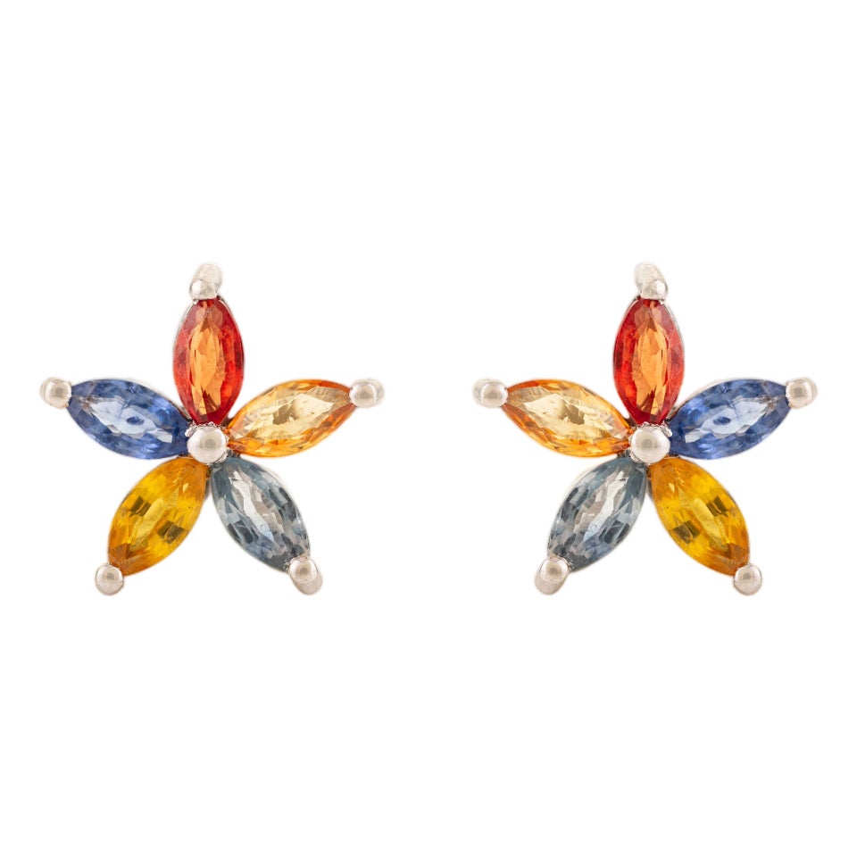 Modernist Silver Multi Sapphire Starburst Stud Earrings for Daughter- 2 ...