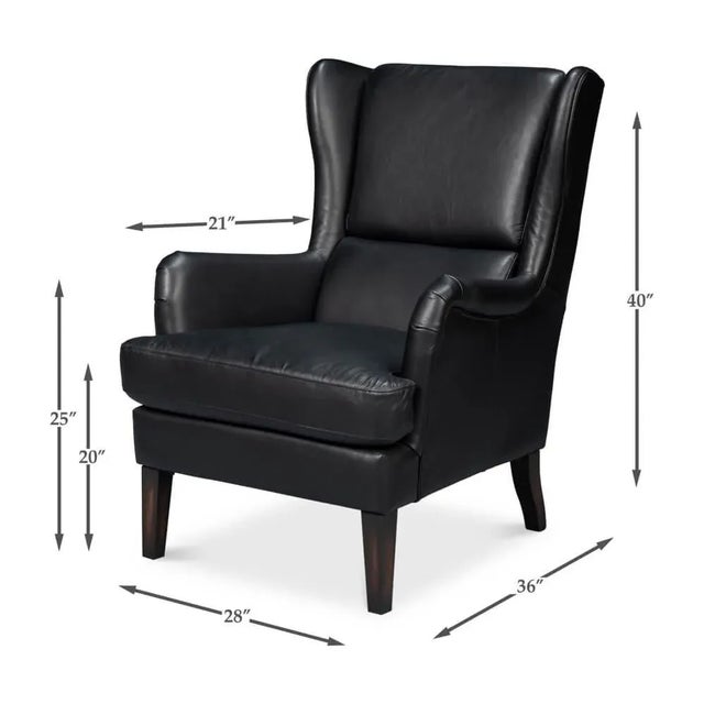 Classic Black Leather Wingback Chair | Chairish