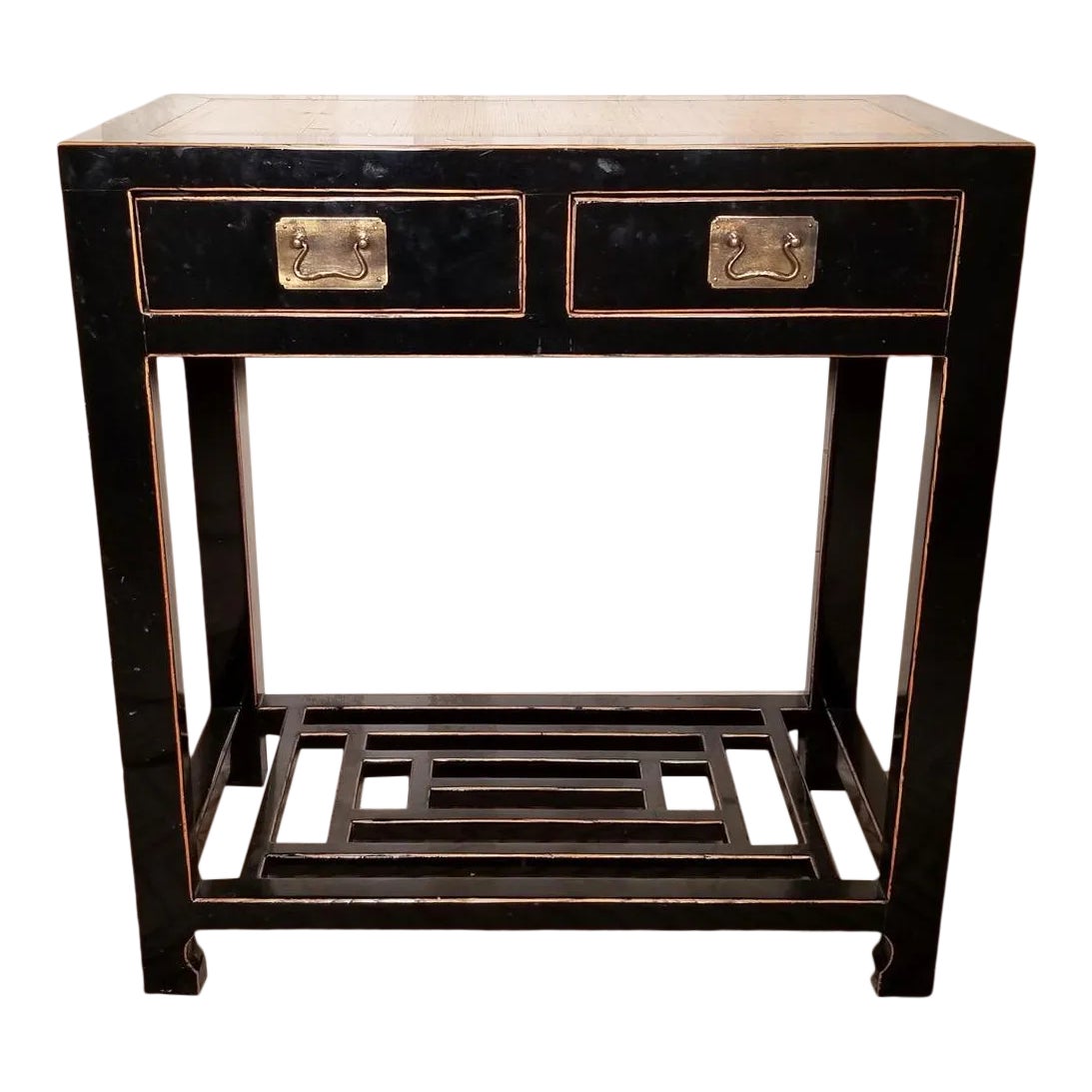 Vintage Ming Black Lacquer Two-Drawer Console Table | Chairish