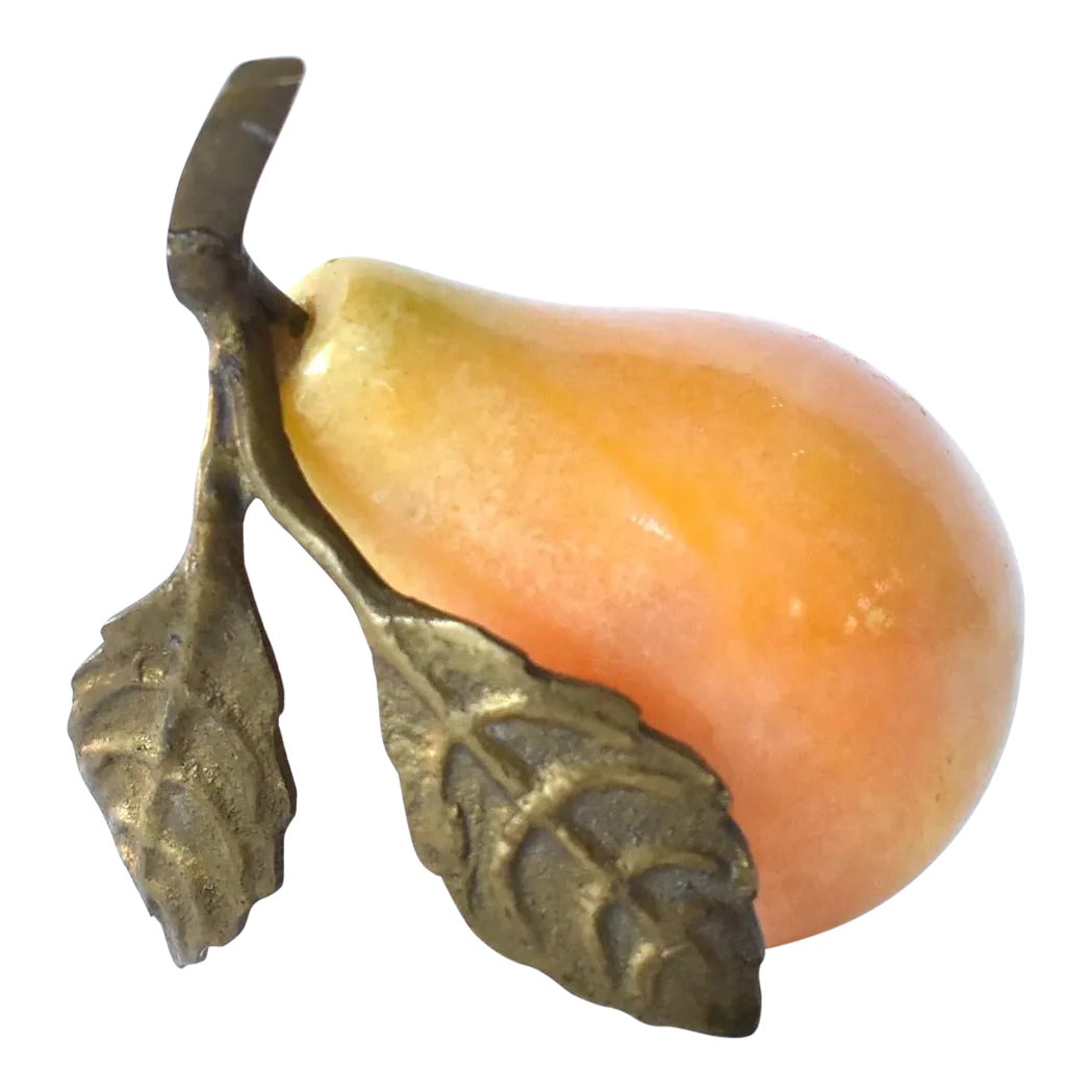 Mid-Century Italian Marble & Brass Pear Paperweight | Chairish