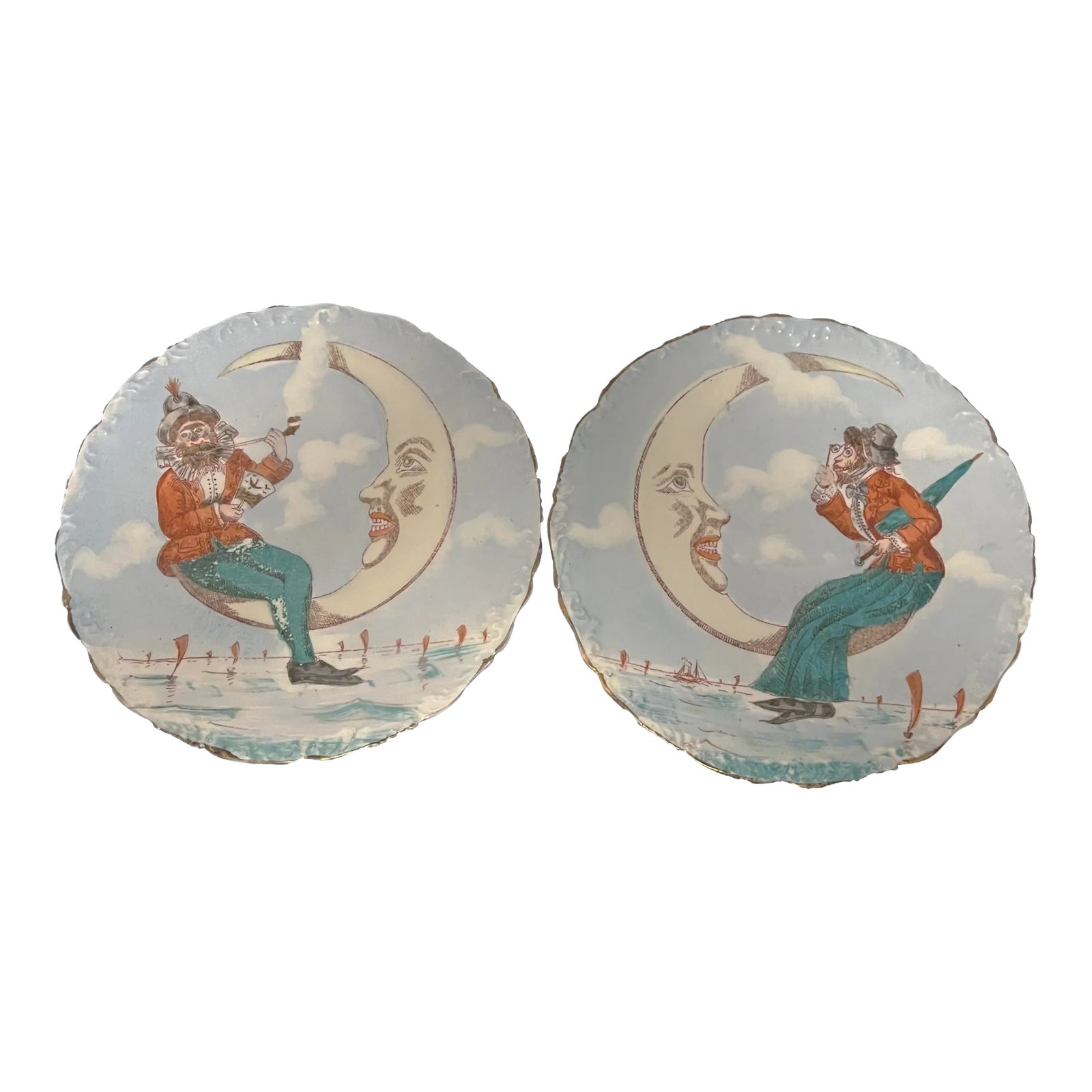 Late 19th Century Victorian Fantasy Male and Female Monkey Plates- Set ...
