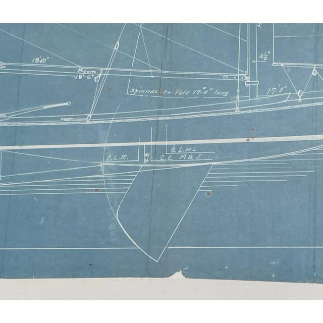 Beautiful Framed Original Antique American Sailboat Nautical Blueprint ...