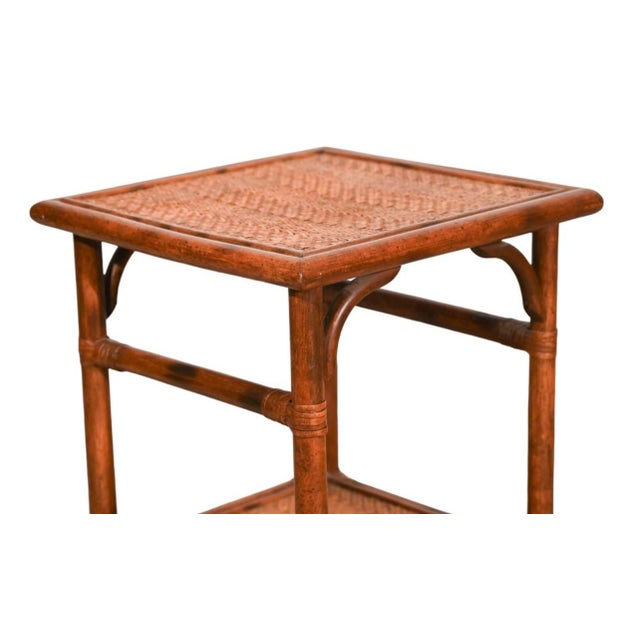 Pair Bamboo & Rattan Two Tier Side Tables | Chairish