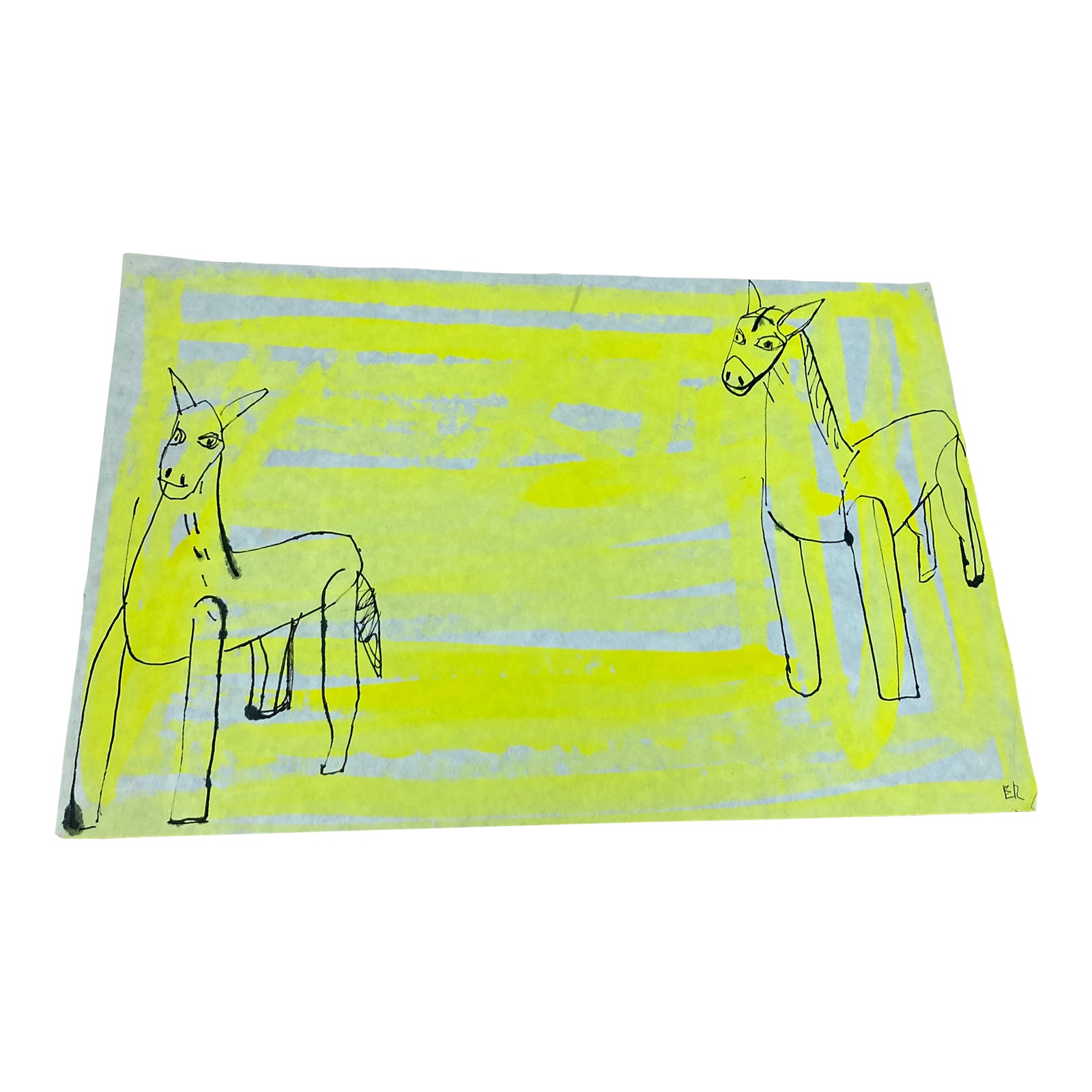 Vintage Edith Issac Rose Animal Drawing | Chairish