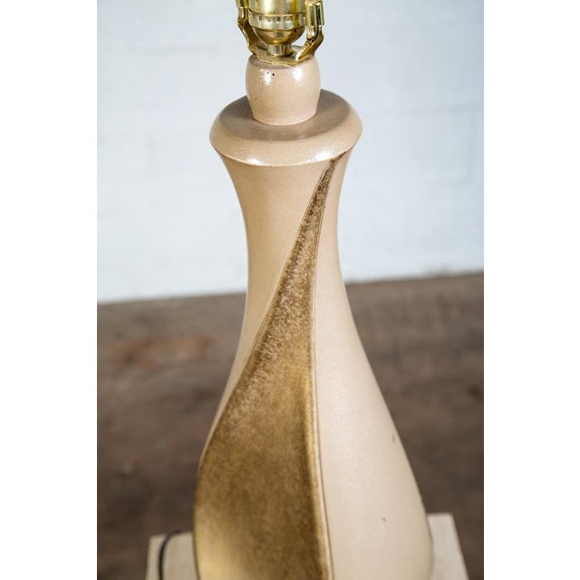 Mid-Century Modern Ceramic White Gold Round Table Lamps - a Pair | Chairish