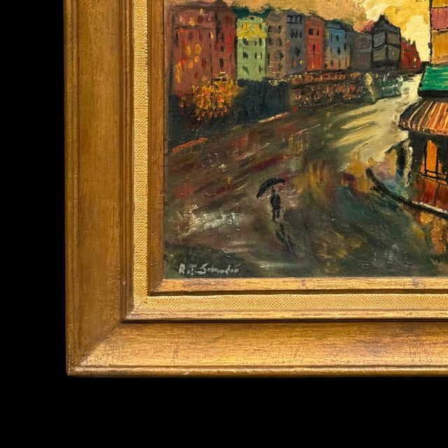 Vintage Oil Painting Rainy Street Scene, Signed & Framed Original Art ...