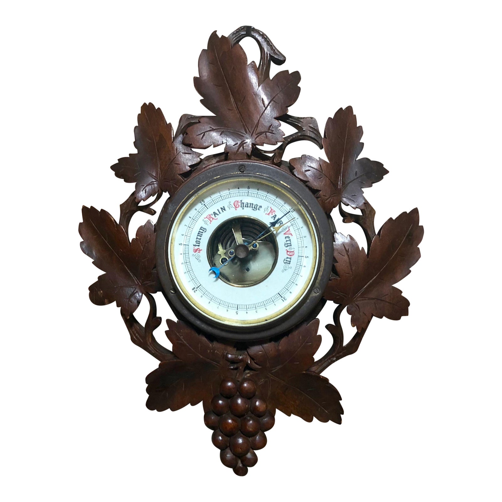 Late 19th Century Black Forest Hand Carved Wood Barometer | Chairish