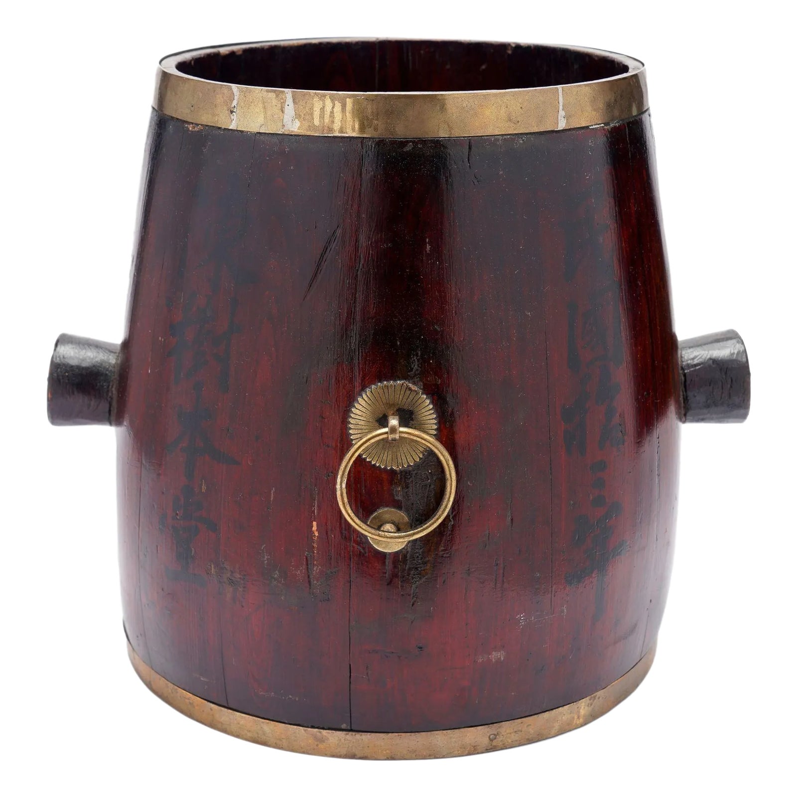 Chinese Barrel Form Brass Bound Stave Constructed Grain Measure, C ...
