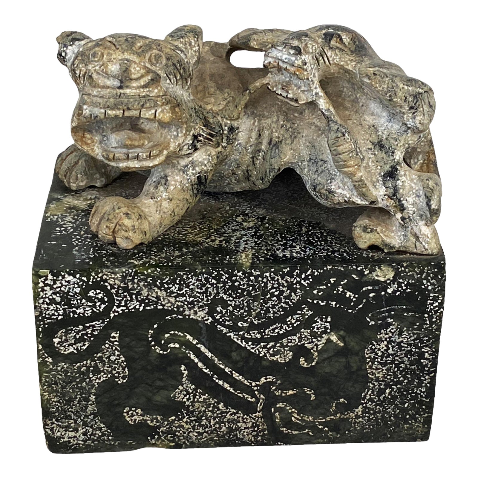Large Chinoiserie Stone Foo Dog Ink Stamp Seal 6" W | Chairish