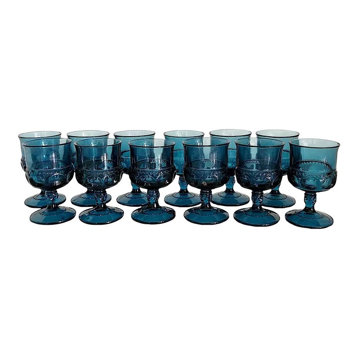 1960s Indiana Glass King's Crown Wine Goblets in Riviera Blue, Set of ...