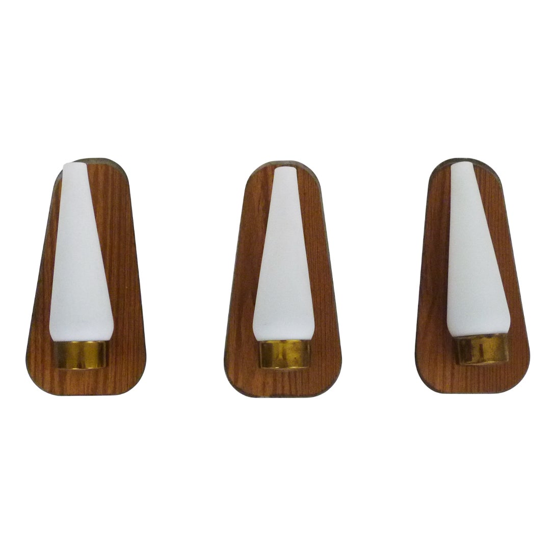 Vintage Scandinavian Wall Lights in Metal with White Opaline Glass ...