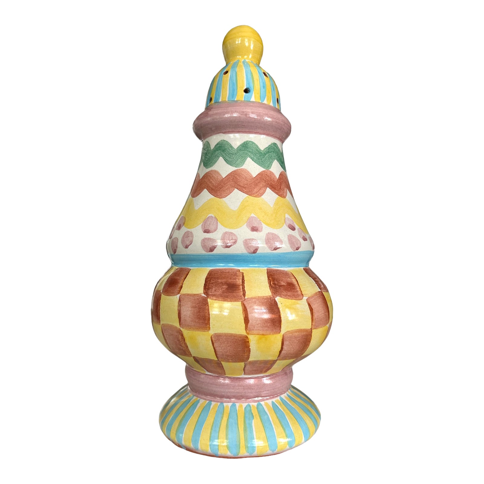 Vintage Mackenzie-Childs Hand Painted Ceramic Sugar Caster Salt Shaker ...