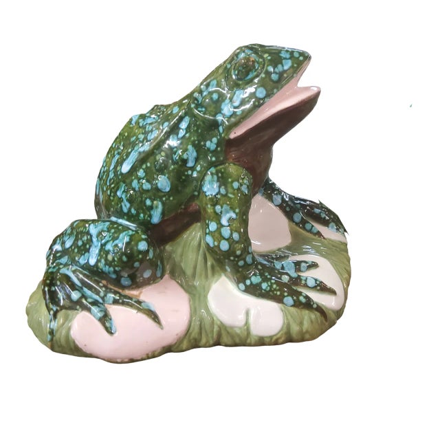 Large 1970s Ceramic Glazed Pottery Frog | Chairish