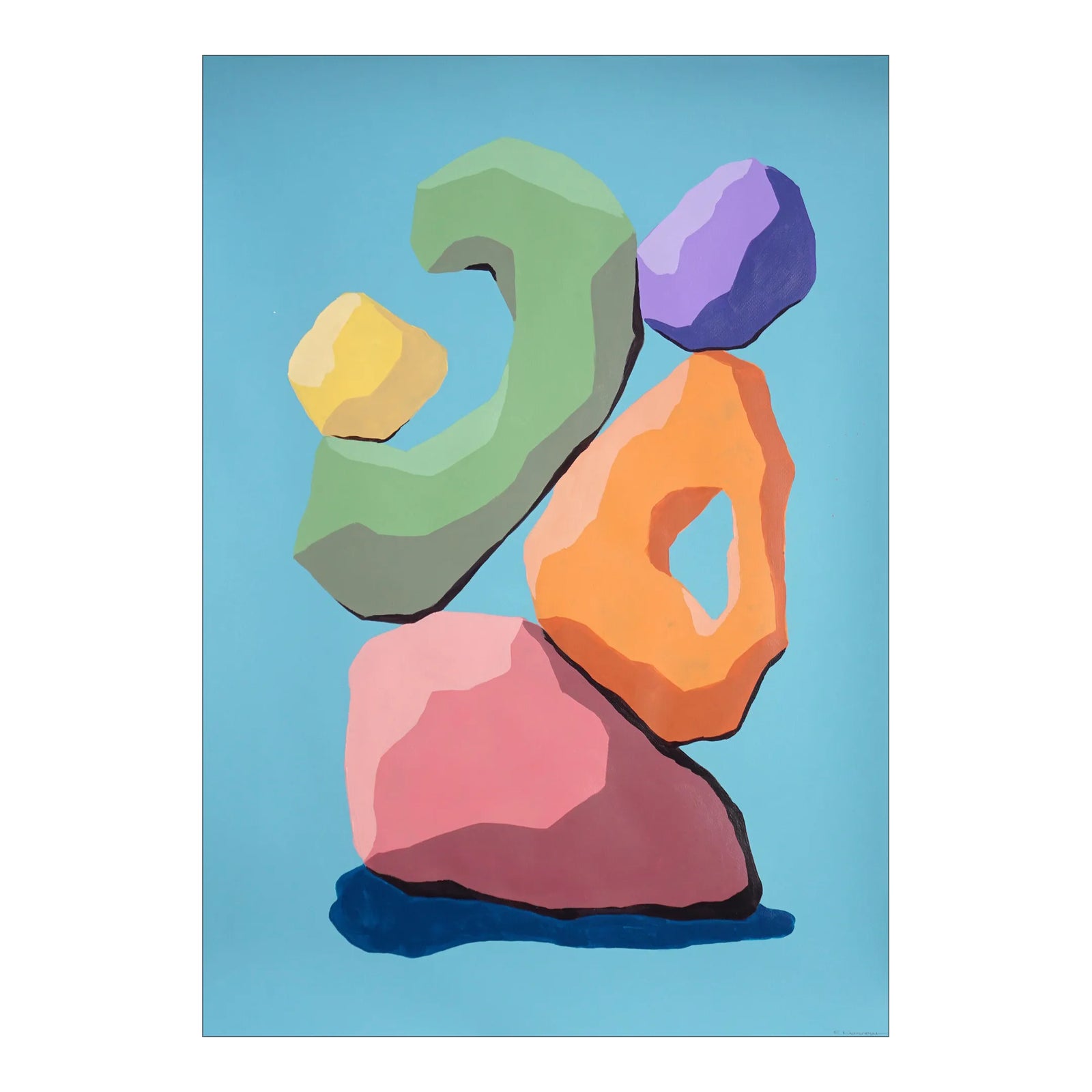 2024, Abstract Geometric Nature of "Coral Sculpture", Acrylic Painting on Paper by Ryan ...