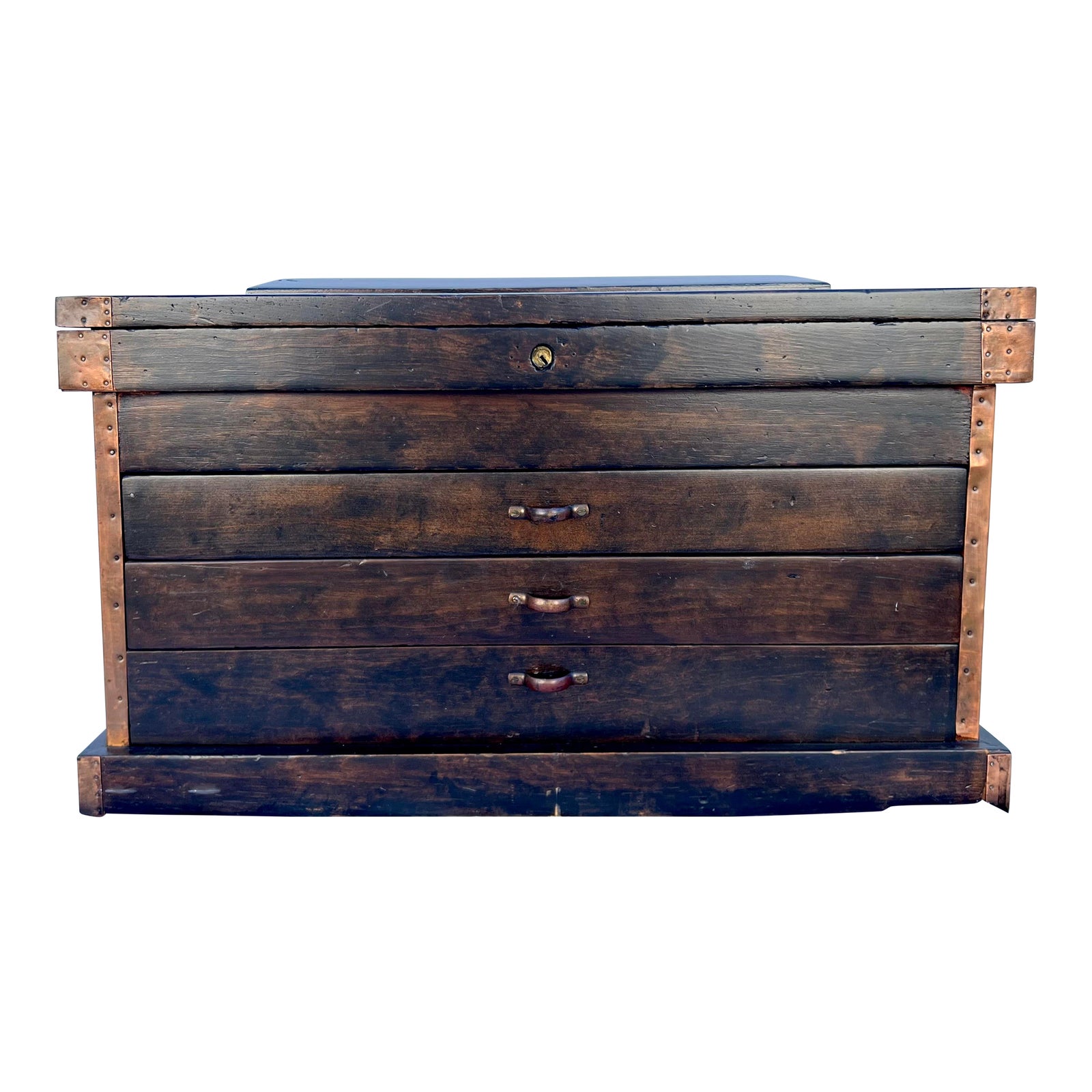 Early 20th Century Antique Travel Chest With Drawers and Copper Trim ...