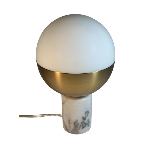 Modern White & Gold Orb Lamp, Marble Base, by Intertek Hextra | Chairish