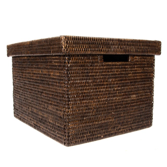 Artifacts Rattan Storage Box with Lid - Letter File, Tudor Black | Chairish