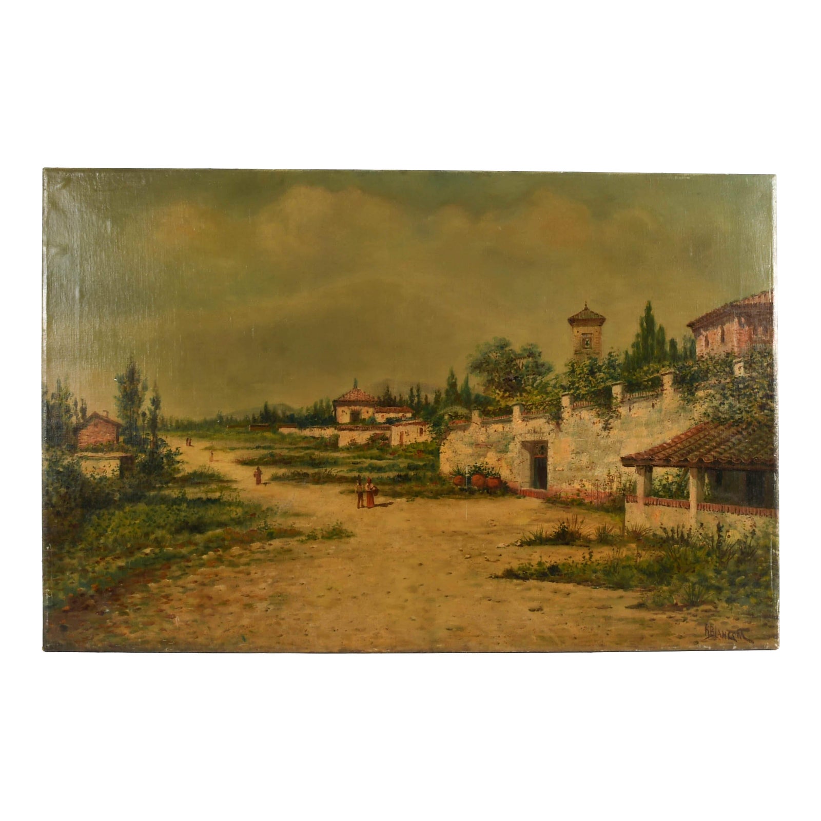 Signed Rafael Blanco Merino "Villa Courtyard" Oil on Canvas | Chairish