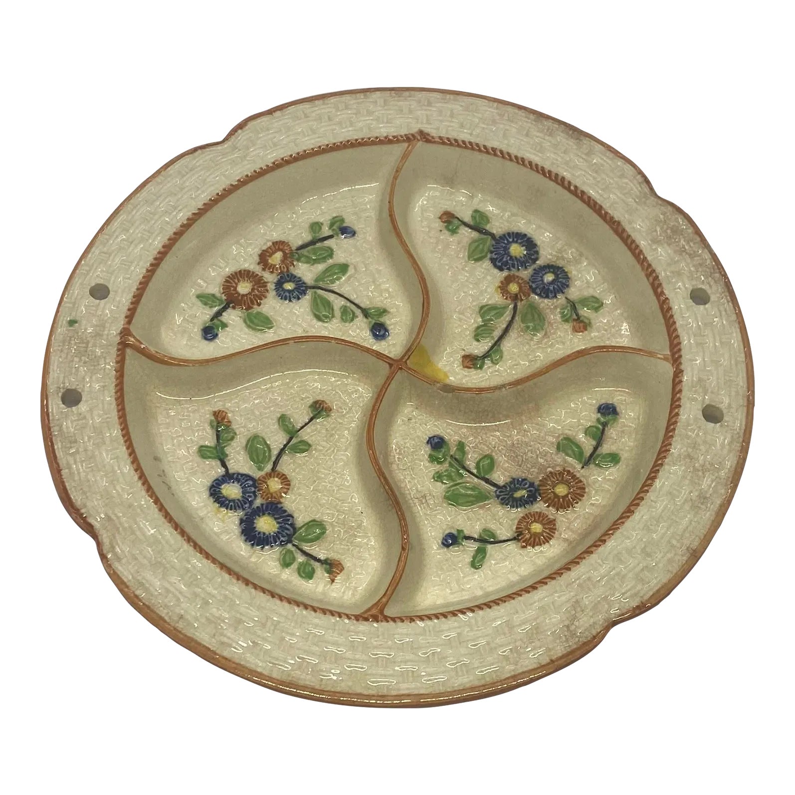 Vintage Divided Ceramic Hand Painted Dish Plate Majolica Style K Maker ...