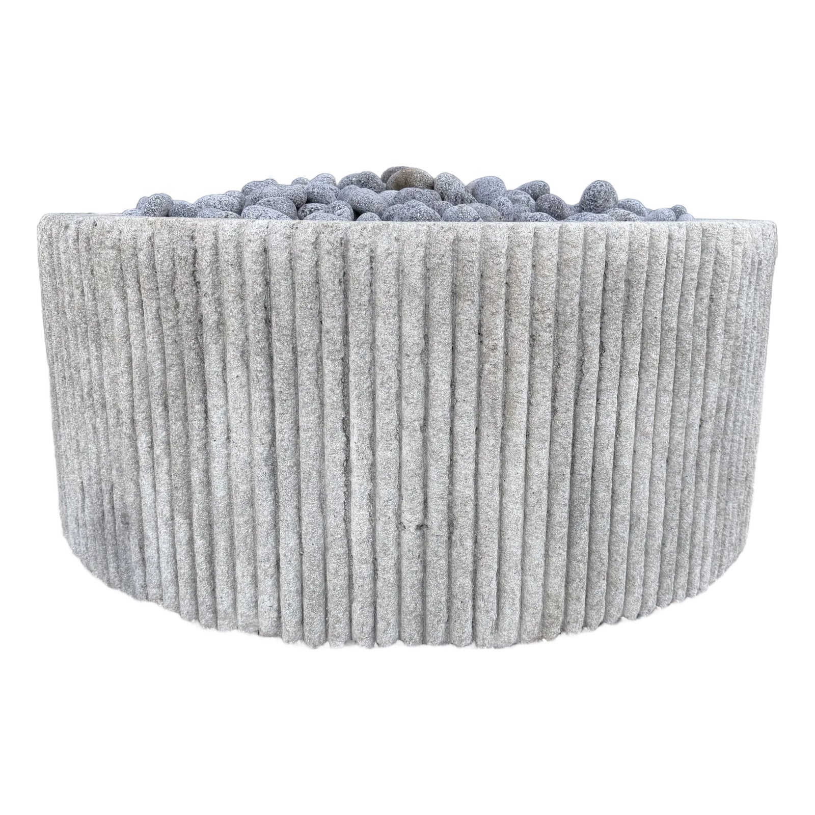 Custom Limestone Texture Fire Pit With Fluted Edges With Fire Pebbles ...