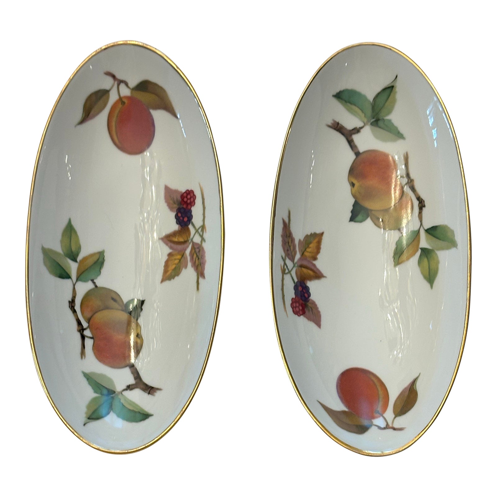 1960s Royal Worcester Evesham Gold Oval China Dish with Fruit Peach ...