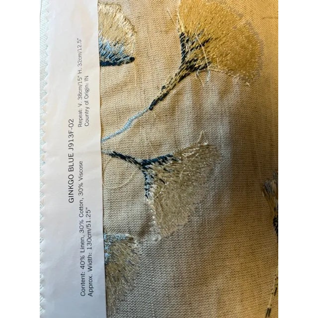 Jane Churchill Ginko Blue Embroidered Fabric - 5 Yards | Chairish