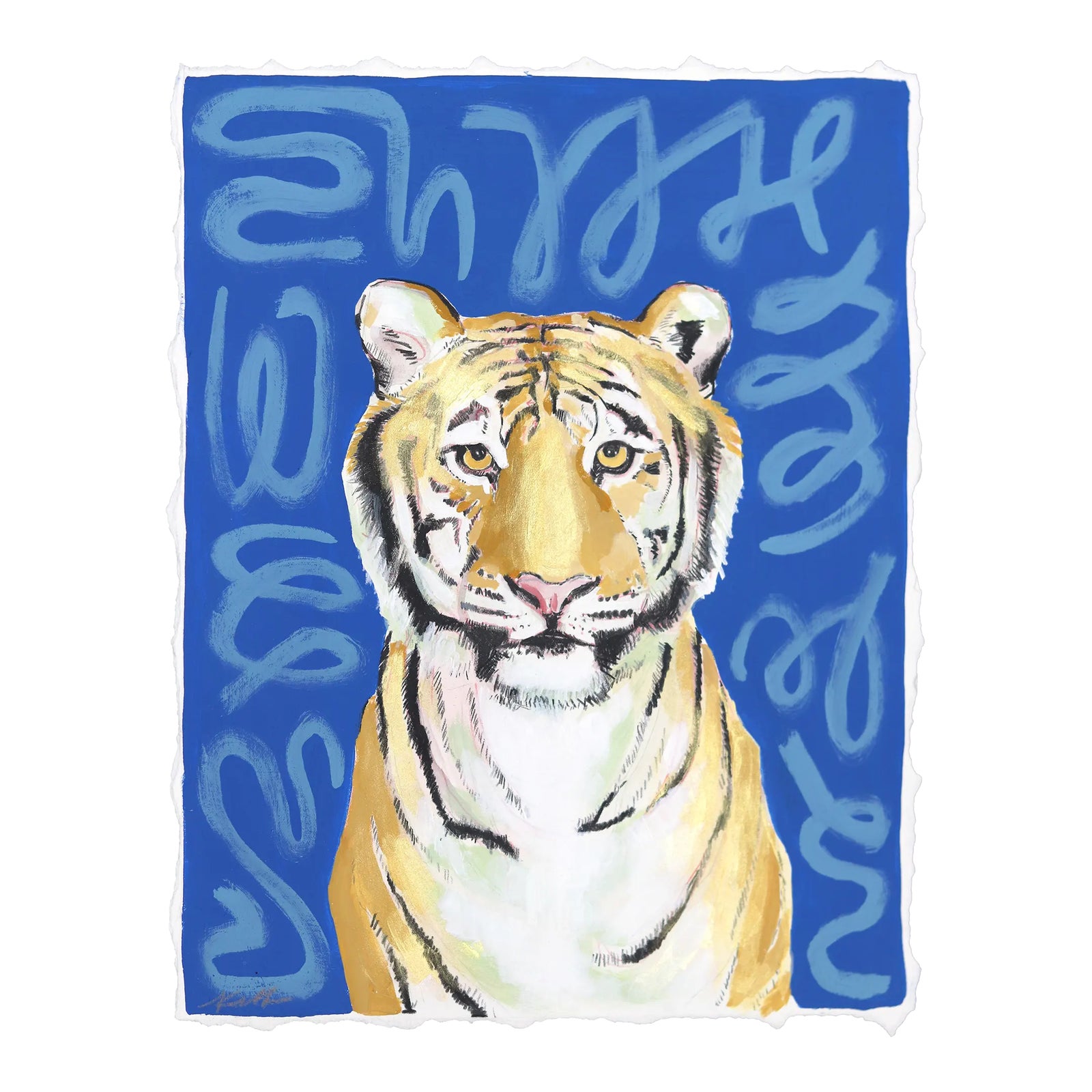 She Growls - Blue Tiger Portrait Painting on Paper Original Artwork by ...