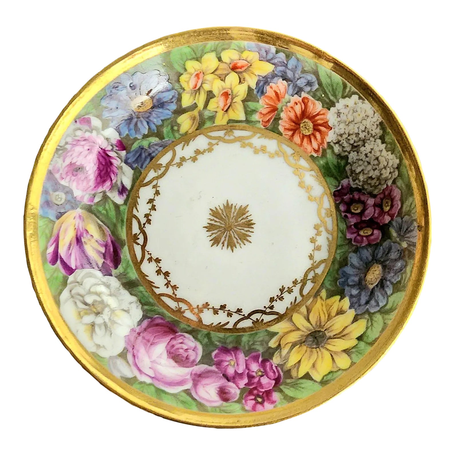 Antique Hand-Painted Gold Rim Porcelain Saucer | Chairish