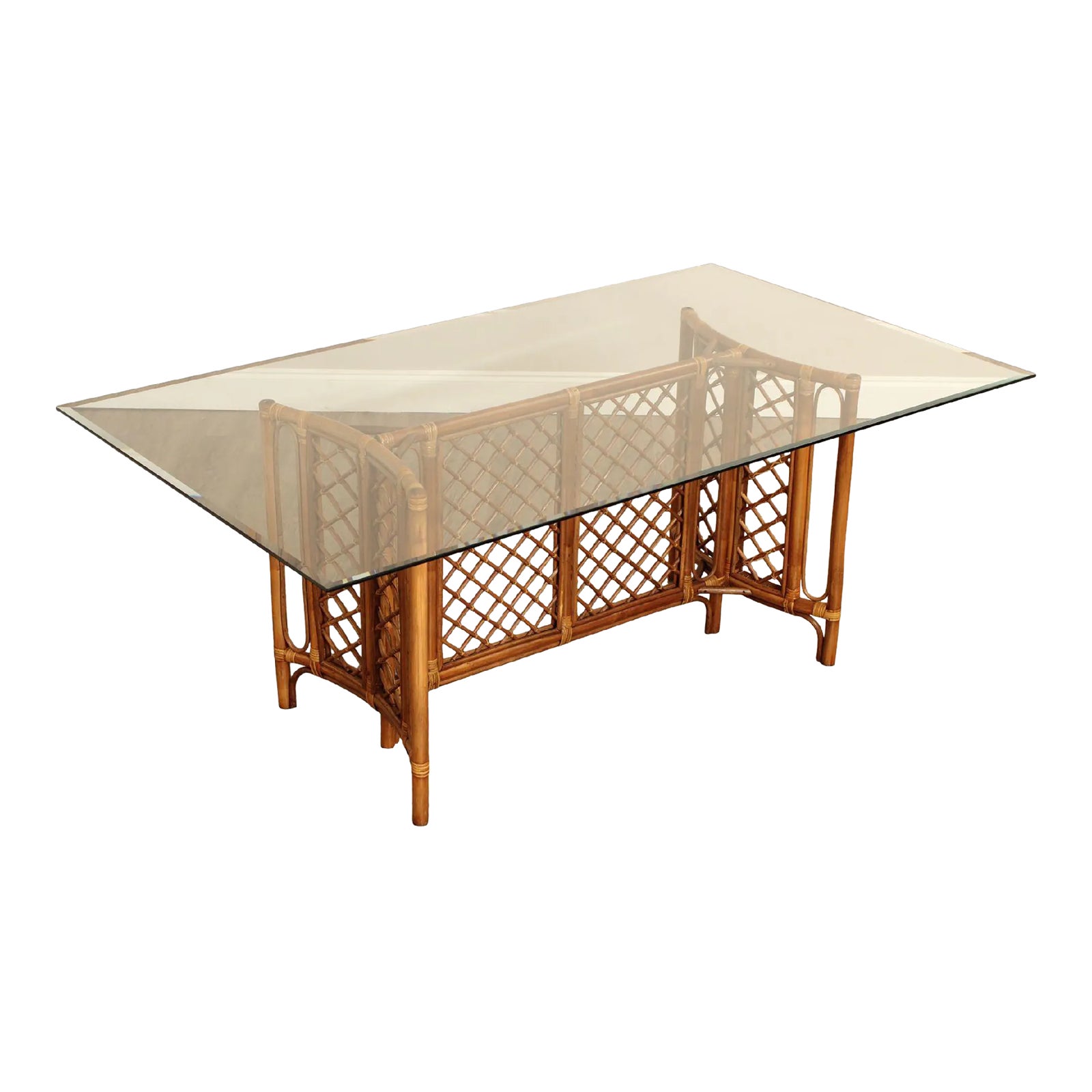 Hollywood Regency Glass Top Bamboo Rattan Dining Table | Chairish