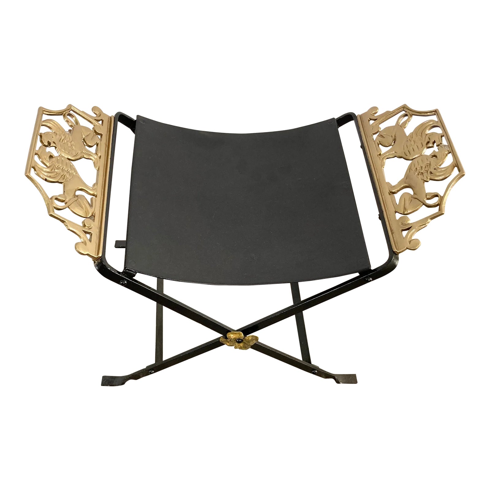 Antique Oscar Bach Style Iron Griffin X-Frame Vanity Stool | Chairish