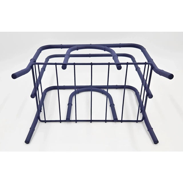 Navy Blue Faux Bois Bamboo Magazine Rack 1950s | Chairish