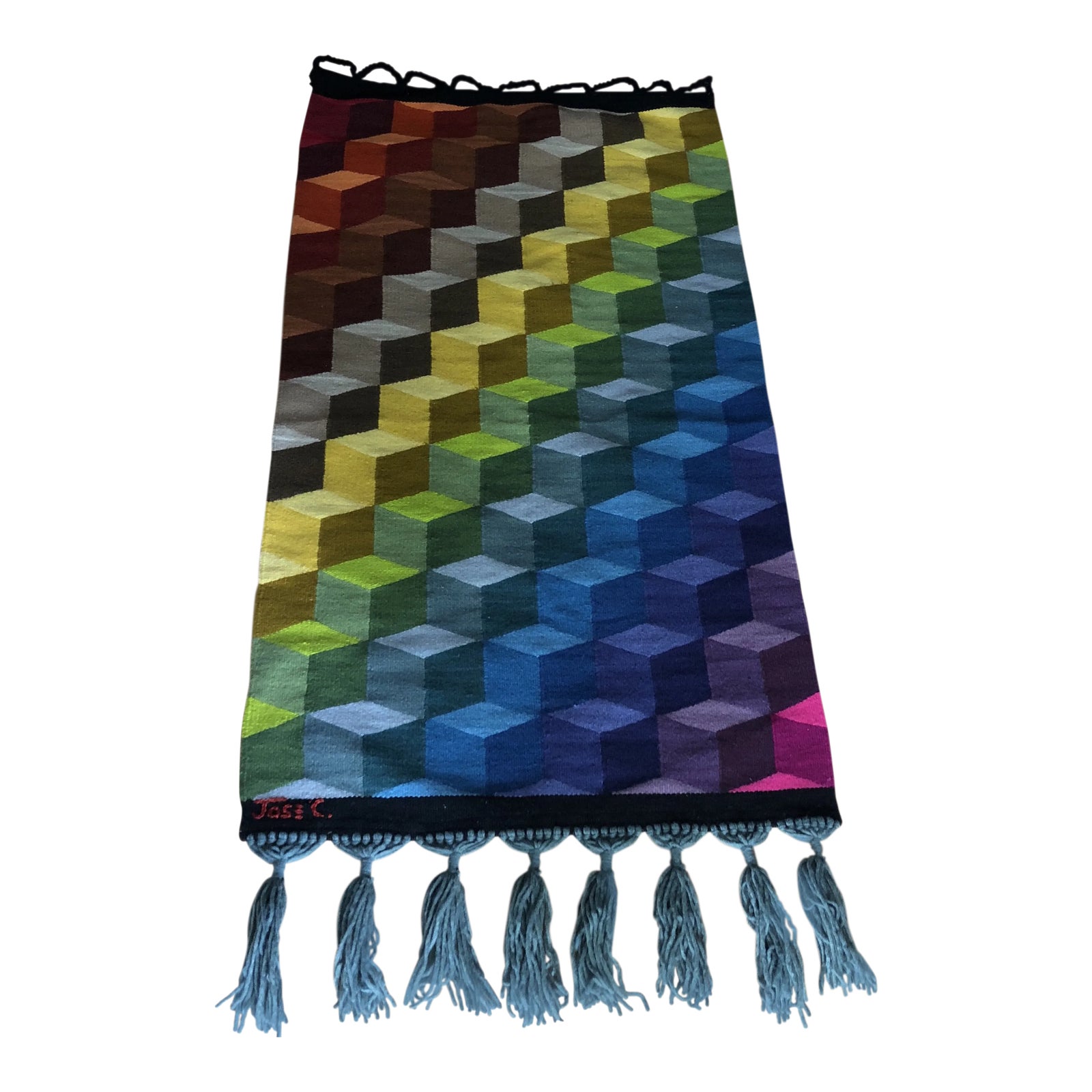 Geometric Multicolored Handwoven Tapestry Art | Chairish