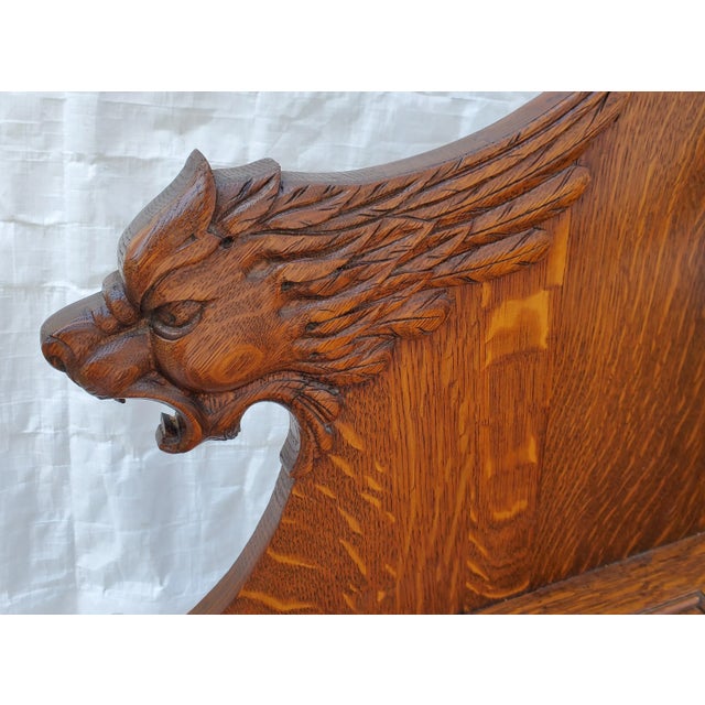 Victorian 1890s Lion Carved Double Hall Seat / Hall Tree With Hooks ...
