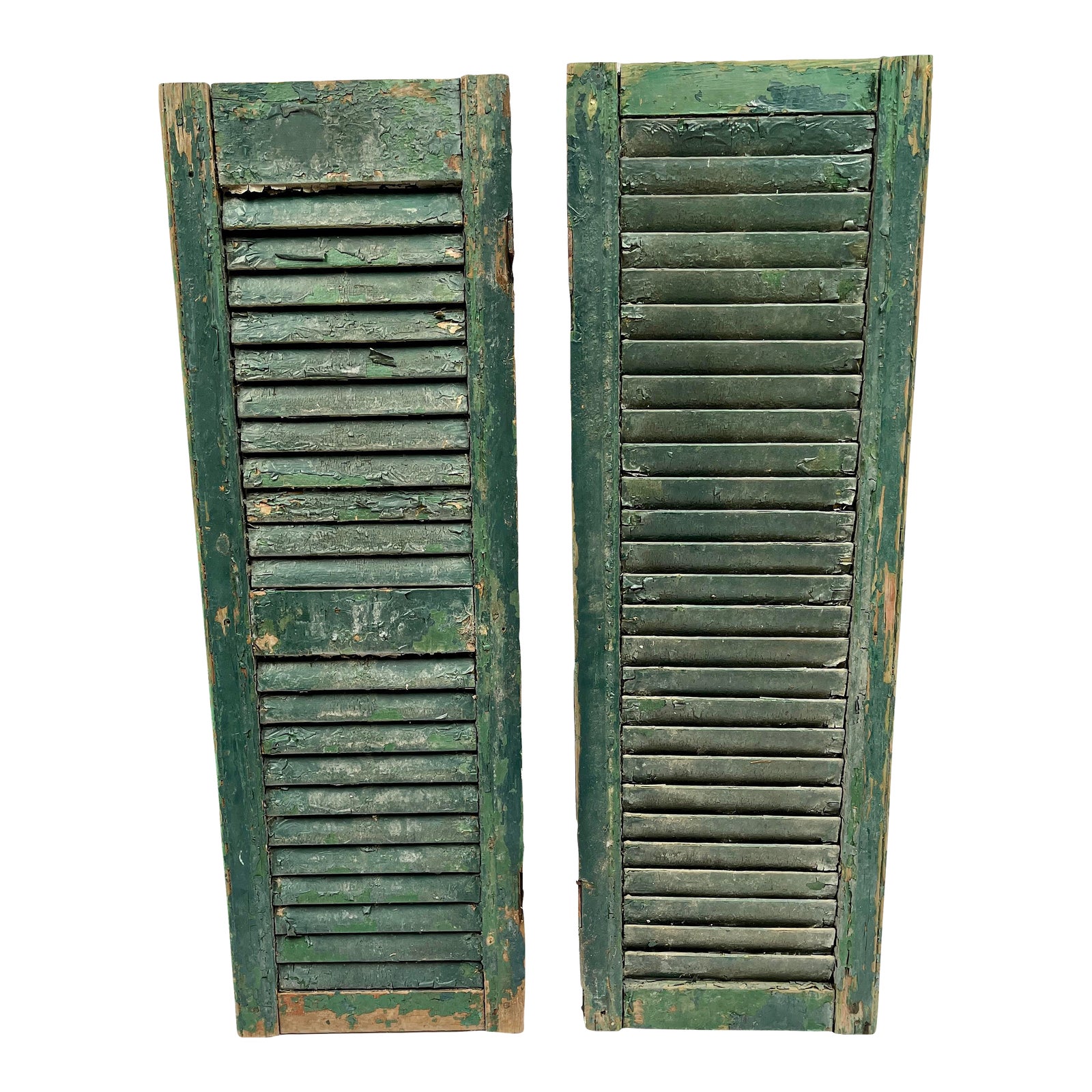Vintage French Painted Louvered Shutters - a Pair | Chairish