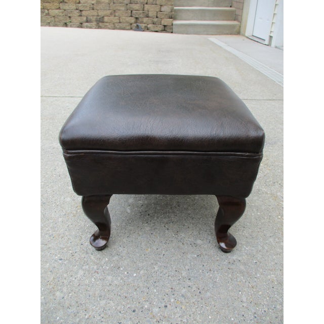 Chocolate Brown Vinyl Queen Anne Style Footstool | Chairish