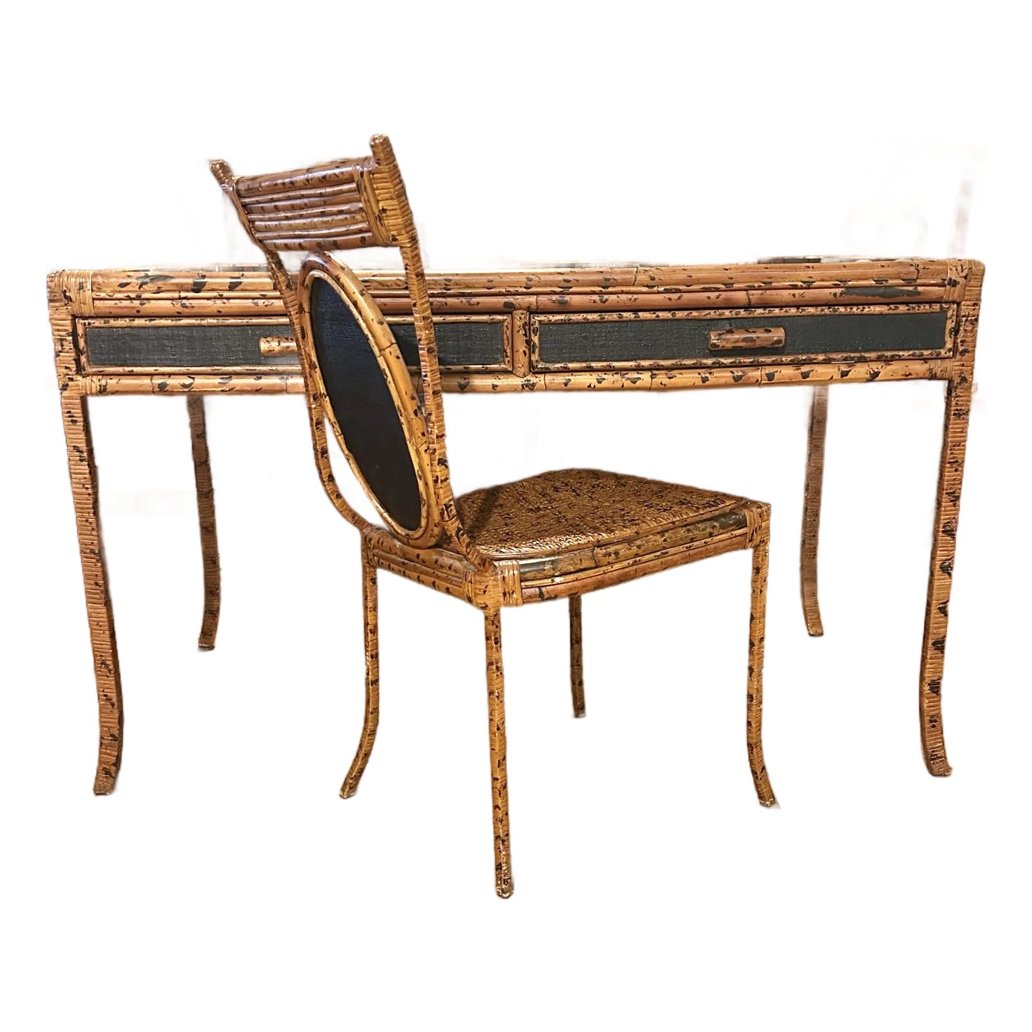 Vintage British Colonial Style Faux Bamboo Tortoise Finish Writing Desk ...